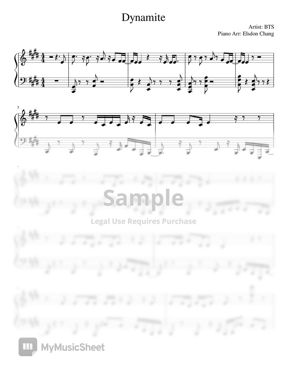 BTS - Dynamite 樂譜 by Elsdon Chang