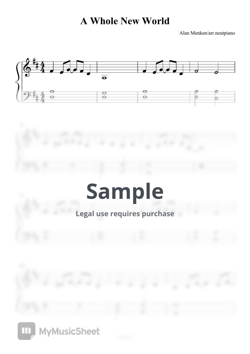 Alan Menken - Alladin(알라딘) OST - A Whole New World (Easy ver.쉬운 악보) Sheet Music by neutpiano(늦피아노)