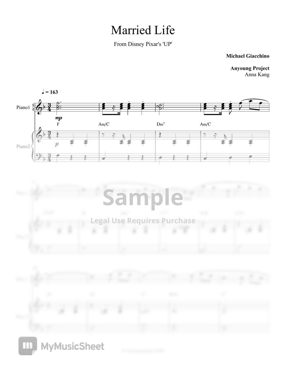 "Up" OST - Married Life 楽譜 by 안영프로젝트