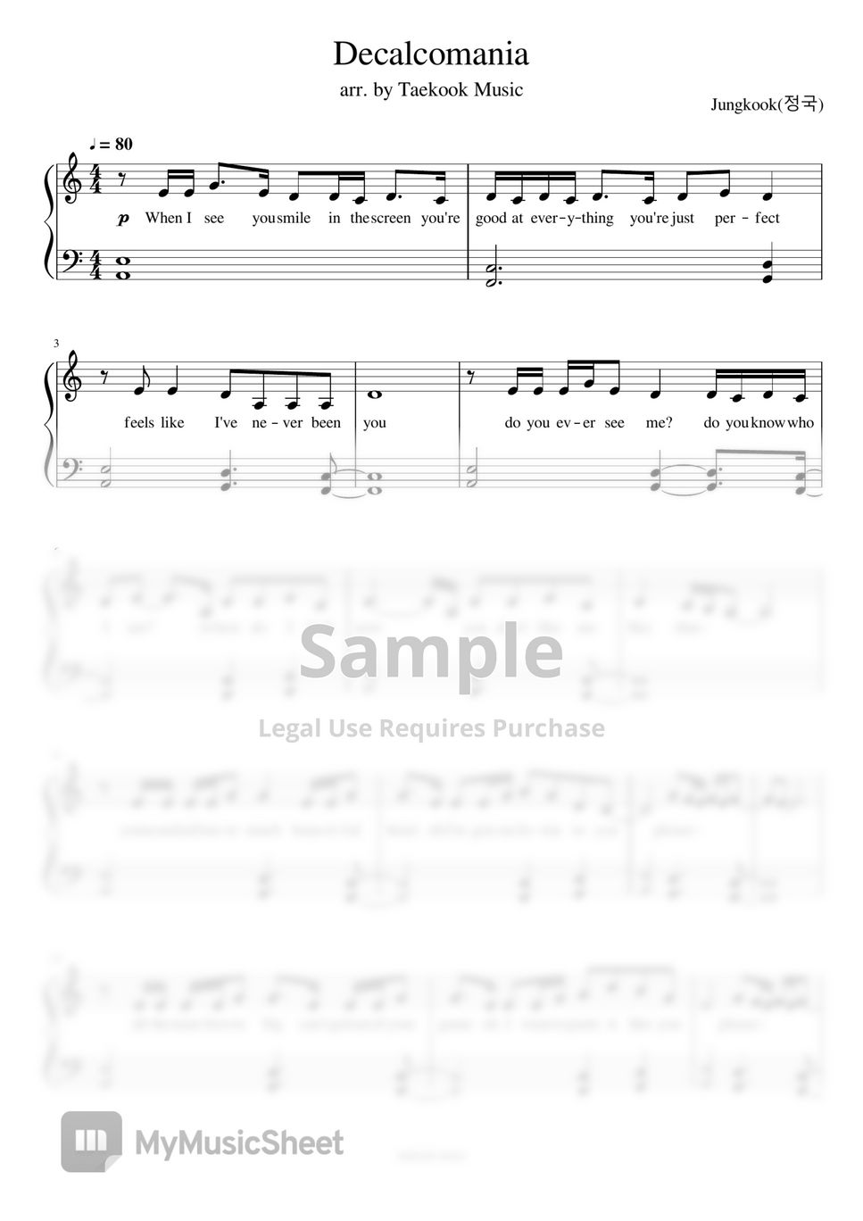 BTS - Decalcomania Sheet Music by TK Music