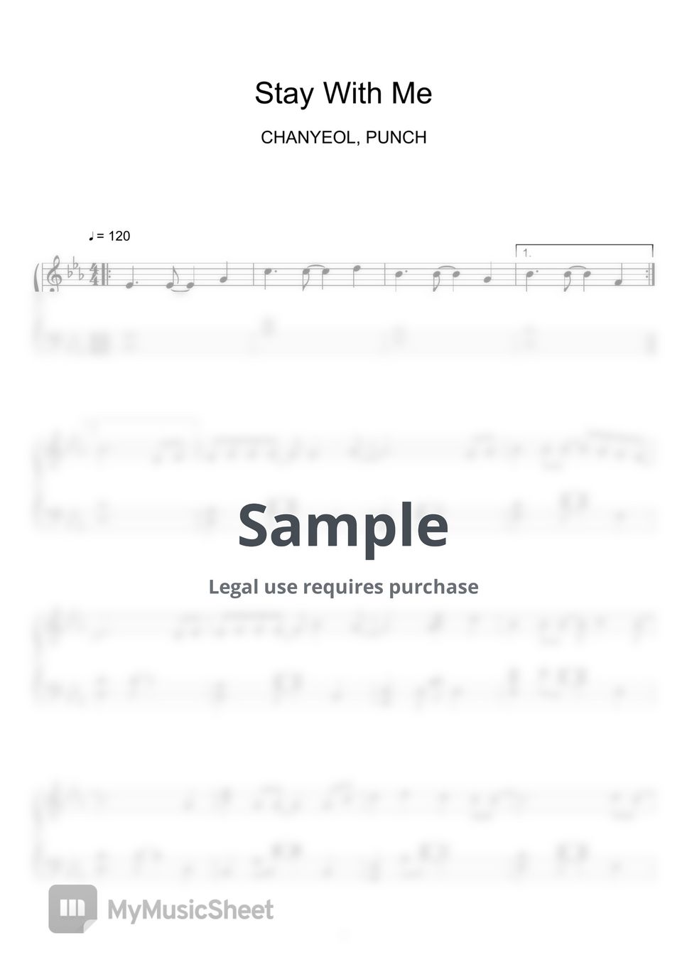 CHANYEOL, PUNCH - Stay With Me (Sheet Music, MIDI,) Partitura by sayu