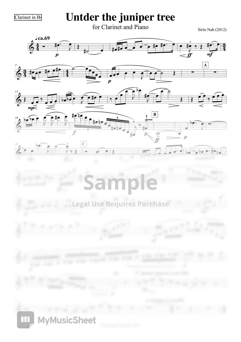 나실인 - Under the juniper tree (for Clarinet and Piano) Hoja by 나실인