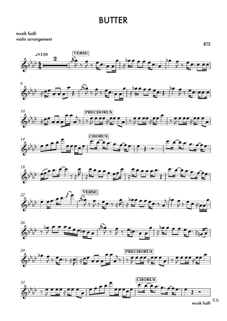 BTS - Butter (original key) Sheet by musik fadli