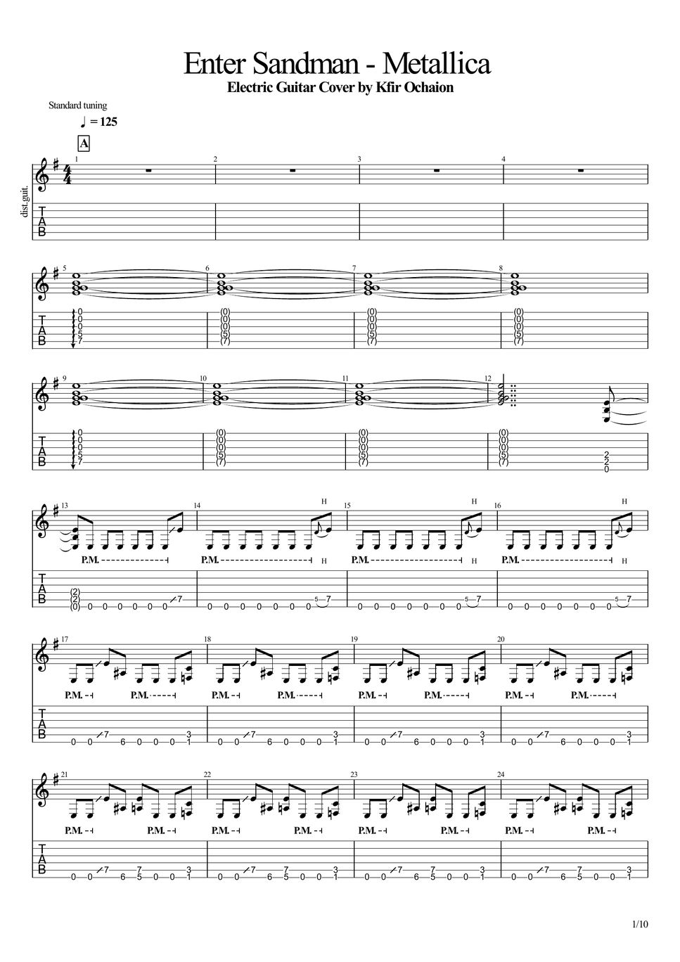 Metallica - Enter Sandman Tab + 1staff by Kfir Ochaion