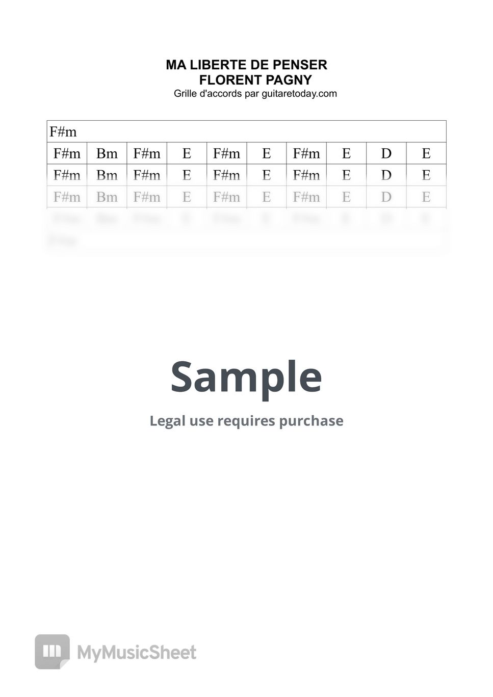 Florent Pagny - Ma liberté de penser Partition by guitaretoday.com