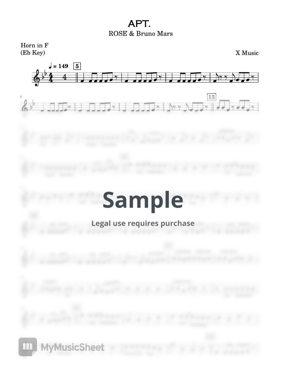 ROSÉ & Bruno Mars - APT. (아파트 /法國號/Eb.F.Bb.C Key/附伴奏連結(With Karaoke Links)/含簡譜) Sheets by X Music
