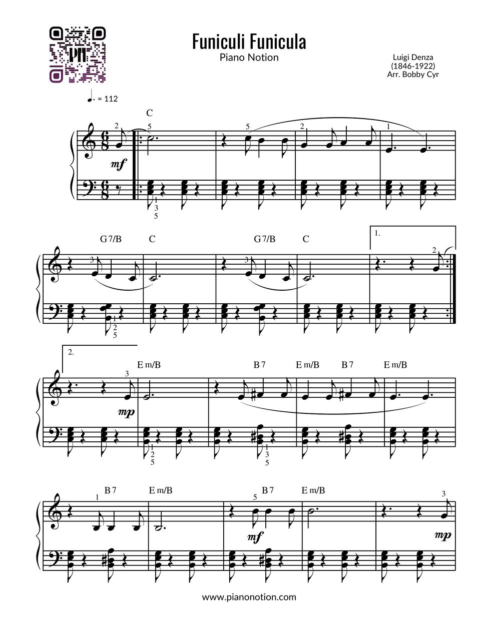 Luciano Pavarotti - Funiculi, Funicula (Easy Piano) Sheets by Piano Notion