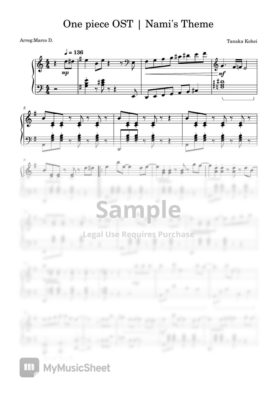 Tanaka Kohei - Nami's Theme Sheet Music by Marco D.