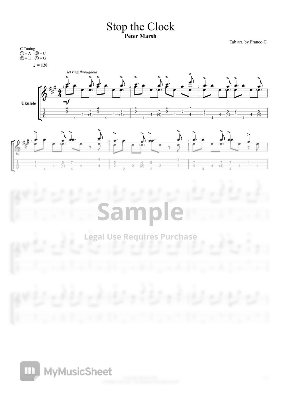 Peter Marsh - Stop the Clock (Uku-Fingerstyle) TAB+1 Staff by Franco C