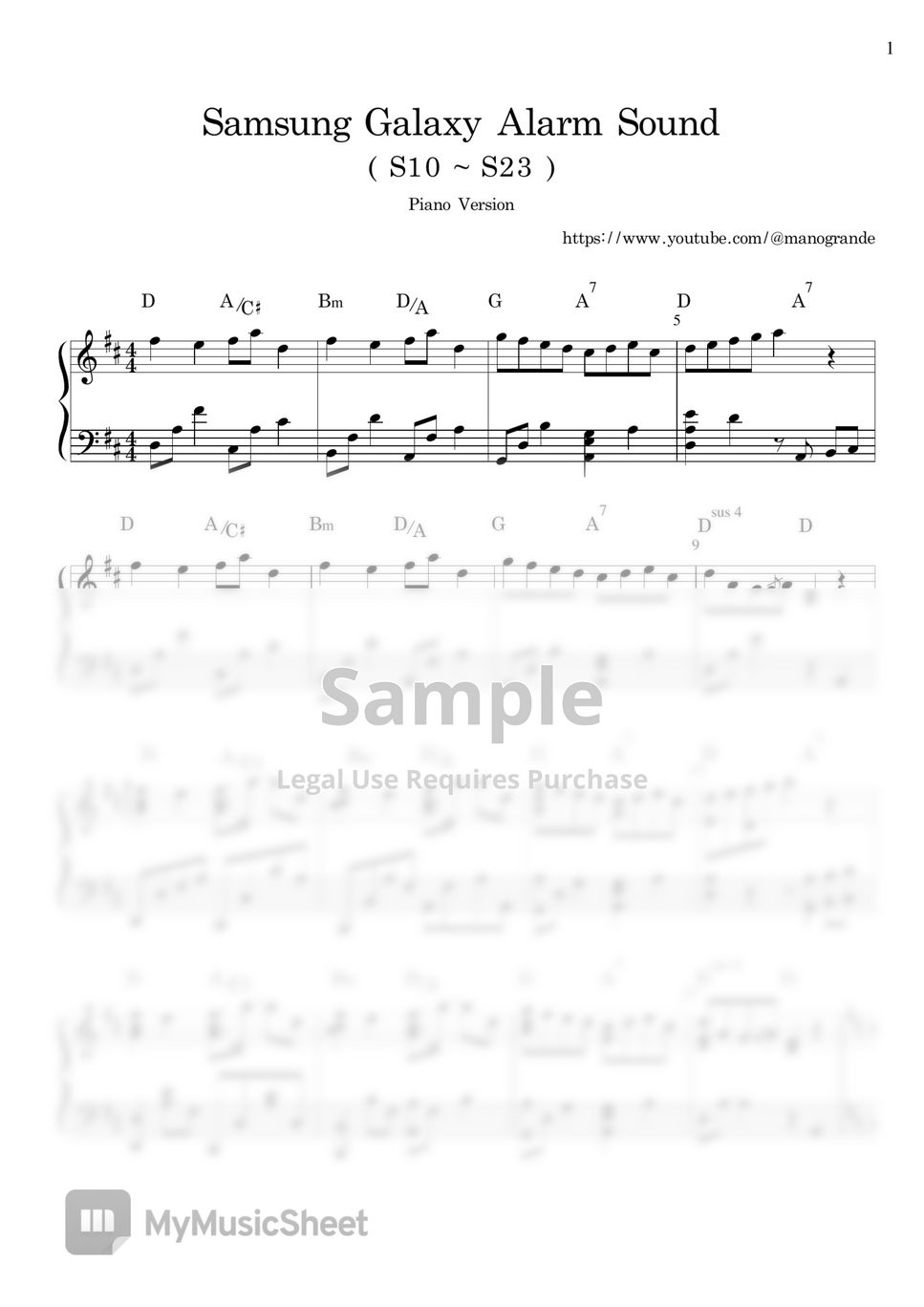 samsung - Samsung Galaxy Alarm Ringtone (piano cover) Sheet Music by ...