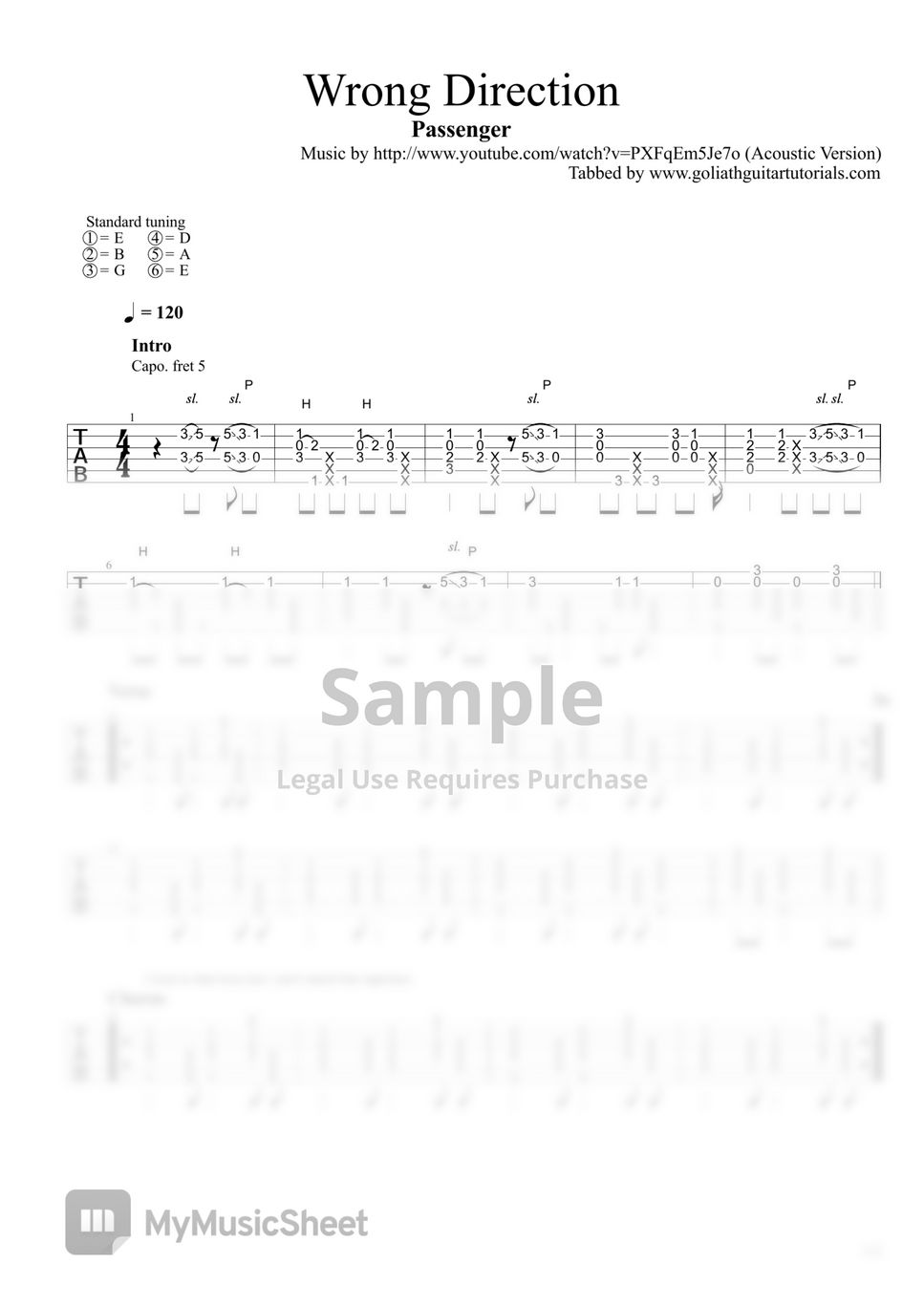Passenger - The Wrong Direction Hoja by Goliath Guitar Tutorials