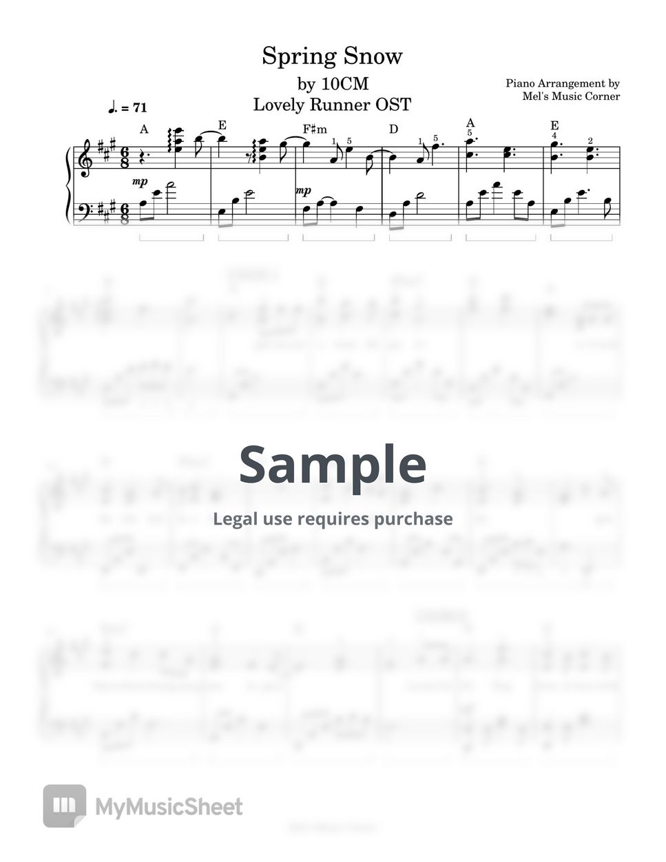 10CM - Spring Snow 봄눈 - Lovely Runner OST (piano sheet music) Hoja by ...