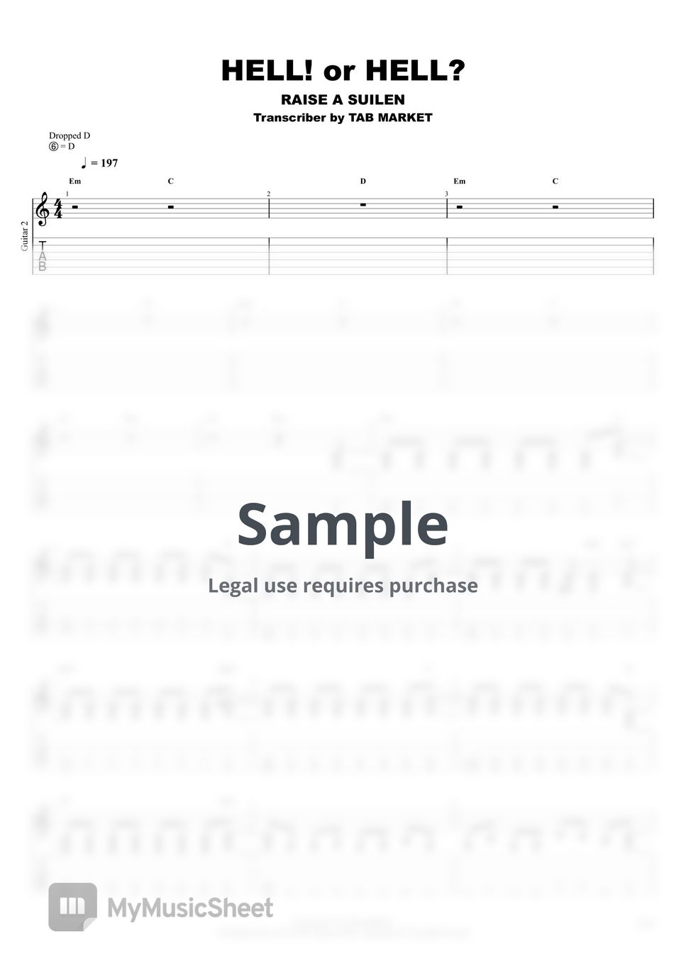 RAISE A SUILEN - HELL! or HELL? (Guitar 2) Notenblatt by Tab Market