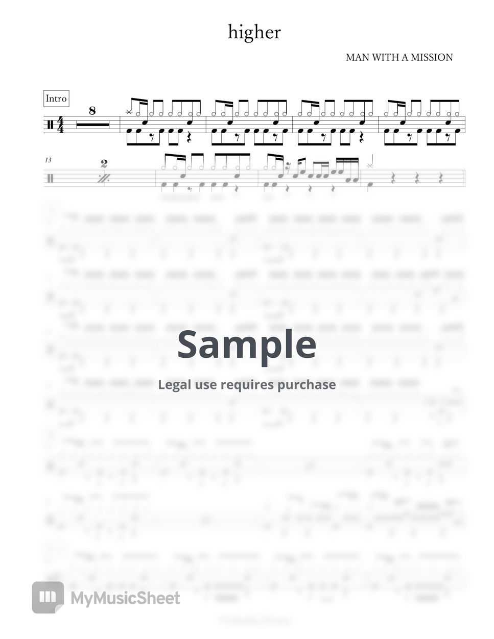MAN WITH A MISSION - higher Sheets by Arkadia Drums