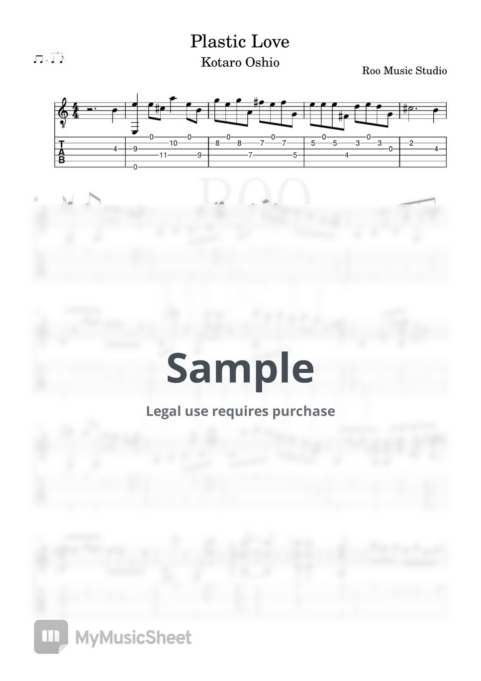 kotaro oshio - Plastic Love (Acousic Guitar Tab) Partitur by Roo Music ...