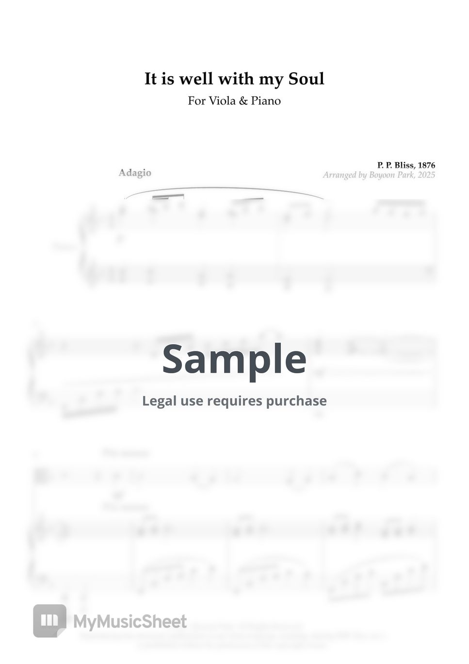 P. P. Bliss - [찬송가] 내 평생에 가는 길 (비올라 + 피아노) Sheet Music by Boyoon Park