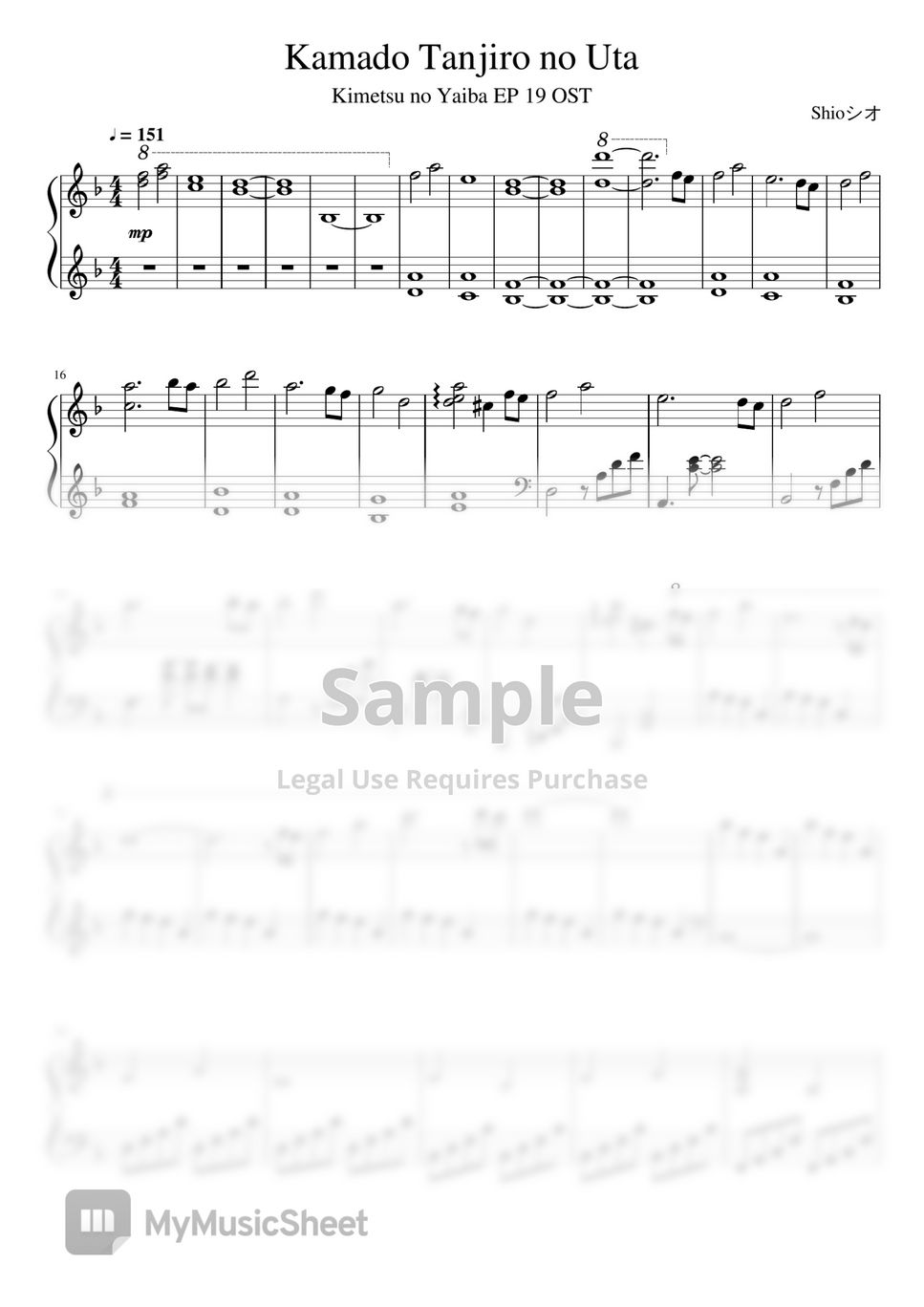 Go Shiina - Kamado Tanjirou no Uta (Kimetsu no Yaiba) Sheet Music by Shio