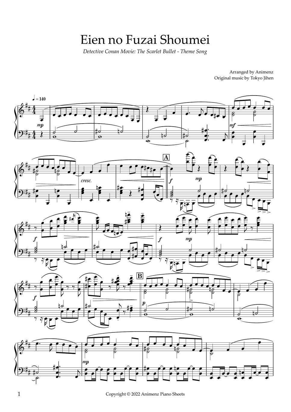 Tokyo Jihen - Eien no Fuzai Shoumei (Detective Conan Movie 24 ED) Лист ...