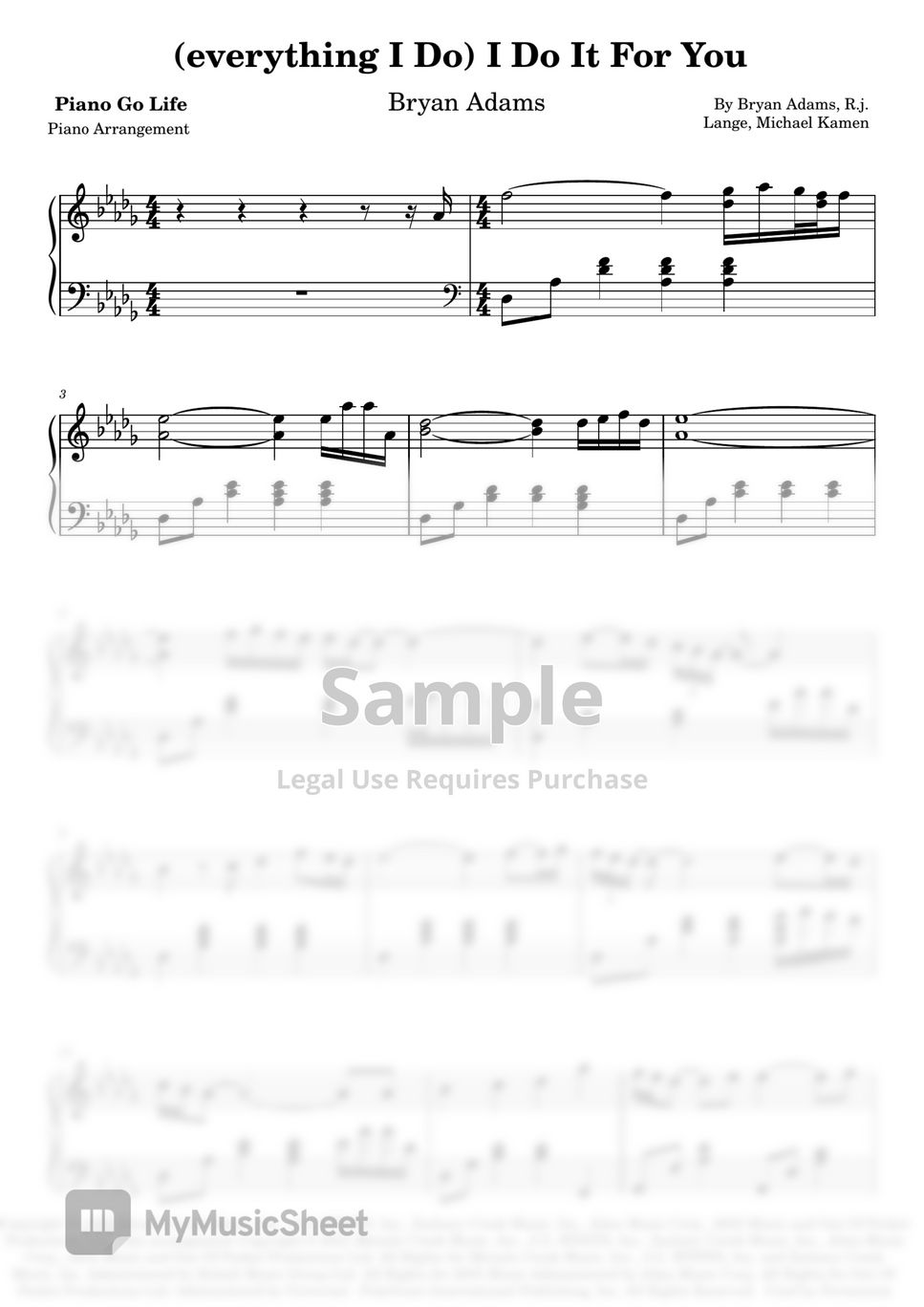 Bryan Adams - (everything I Do) I Do It For You 악보 by Piano Go Life