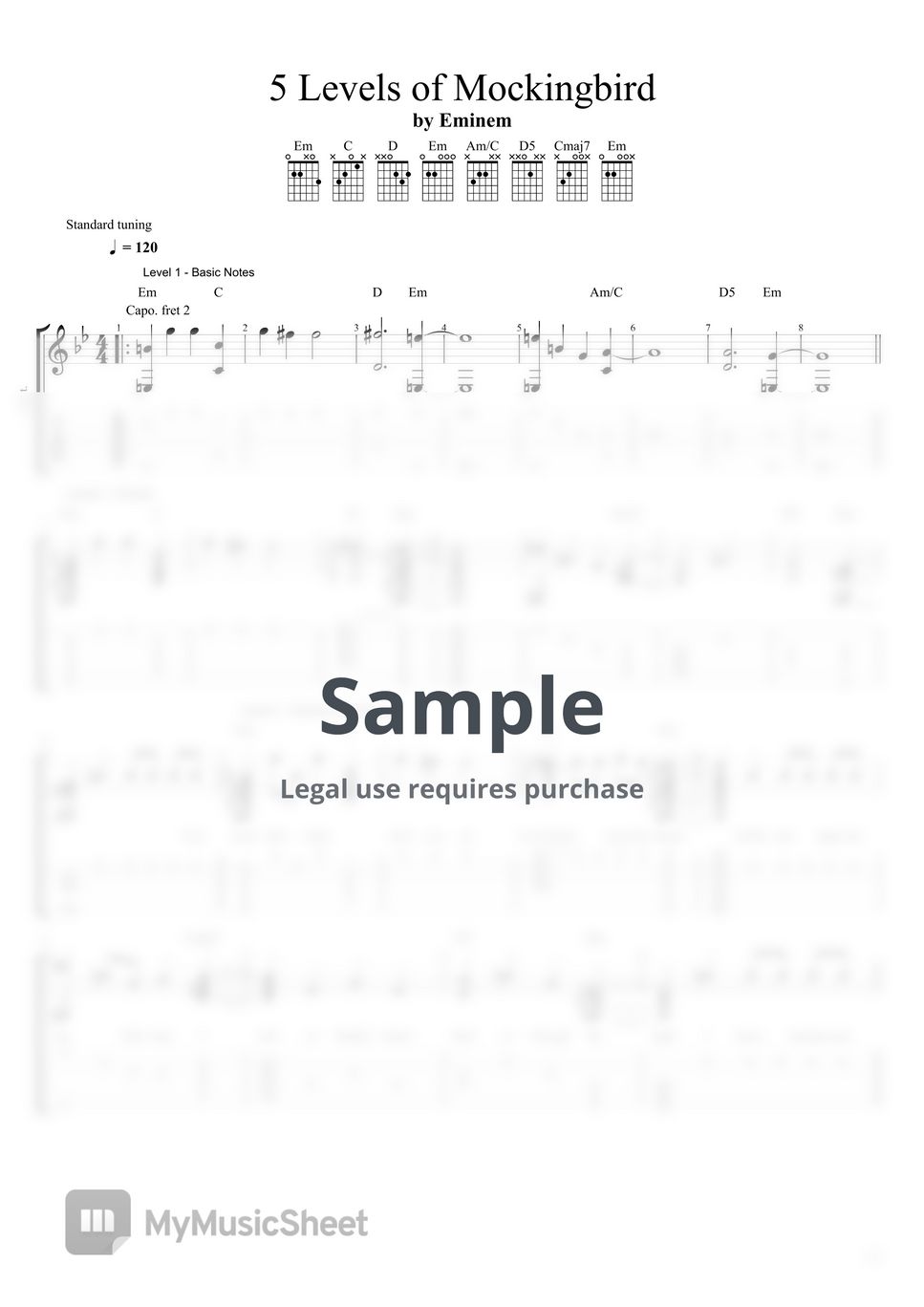 Eminem - Mockingbird (5 Levels of fingerstyle guitar) Sheets by Peter John