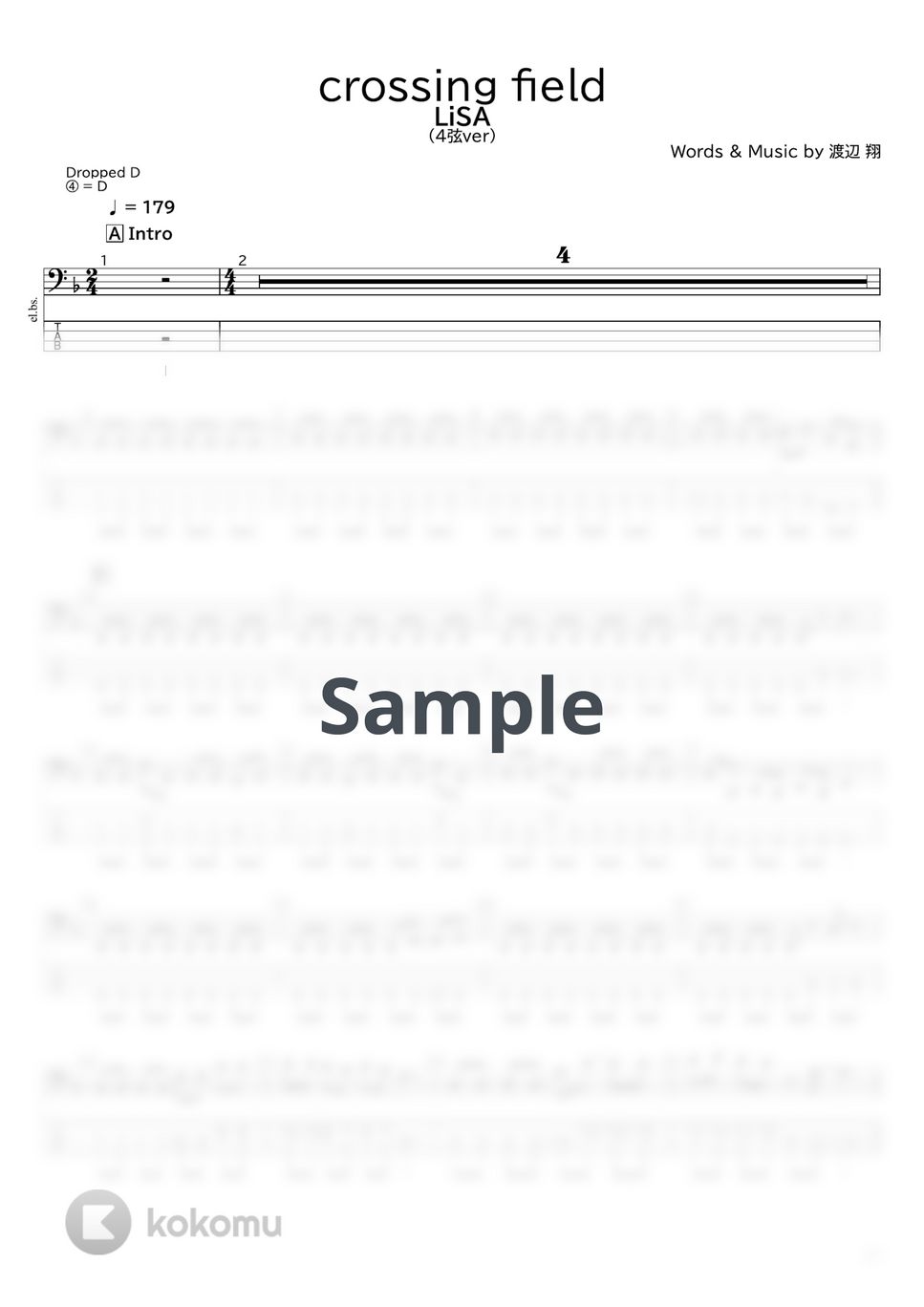 LiSA - crossing field(4弦ver) 楽譜 by たぶべー＠財布に優しいベース用楽譜屋さん