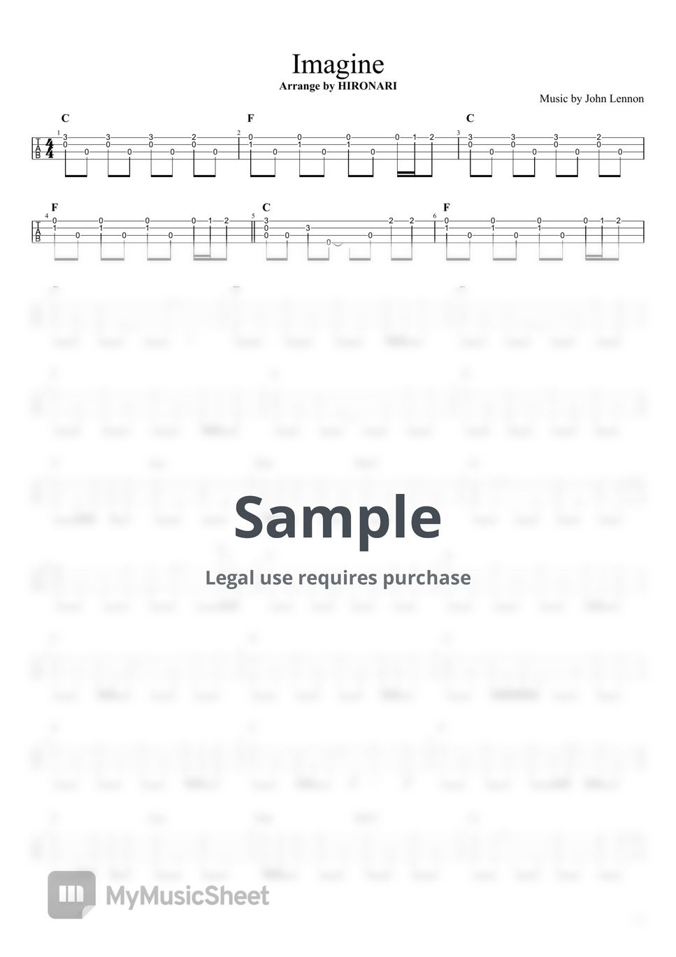 ジョン レノン - imagine (Solo Ukulele / High-G) 악보 by 浩成