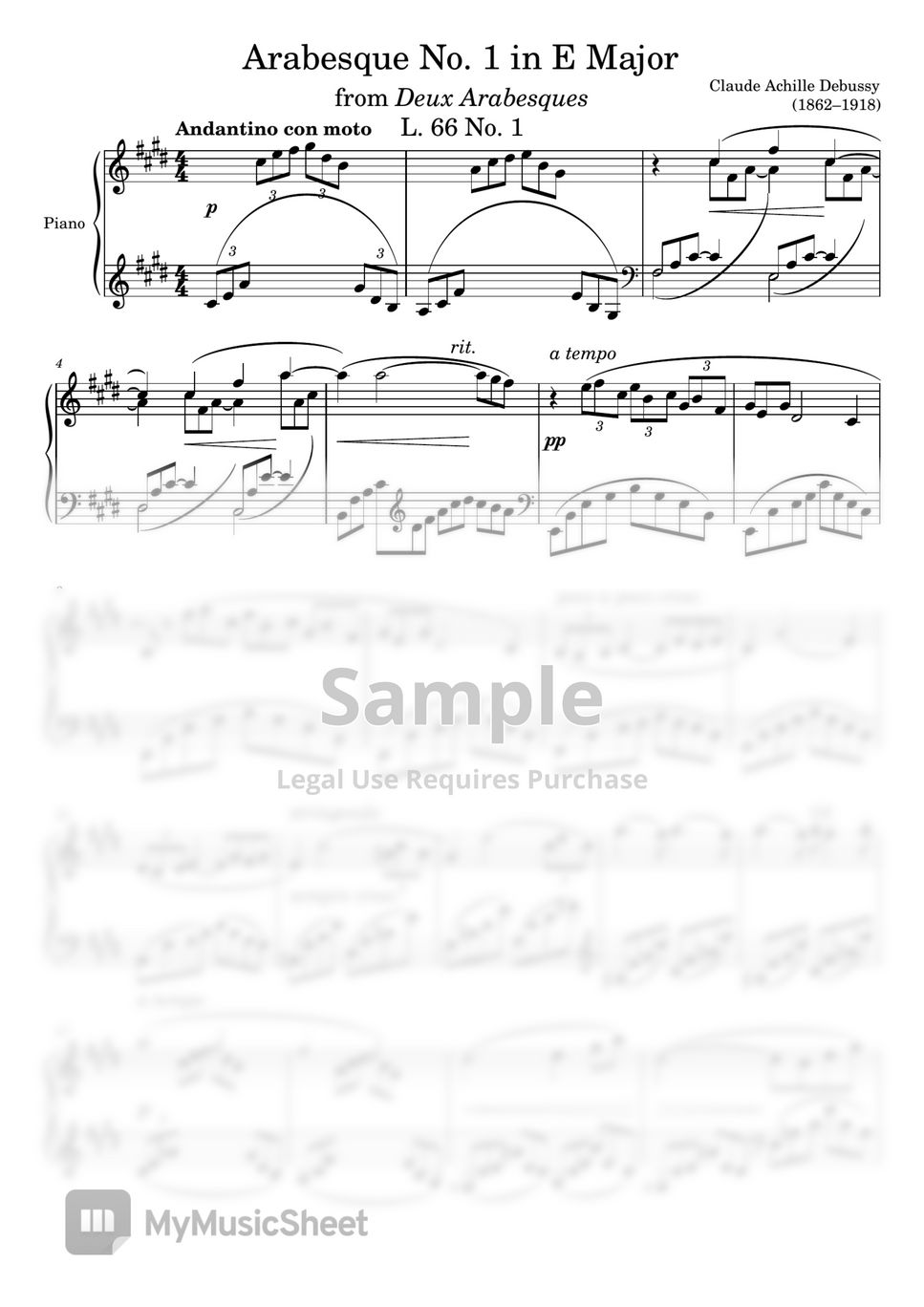 Claude Debussy - Arabesque no 1 Sheet Music by Vincent Payet