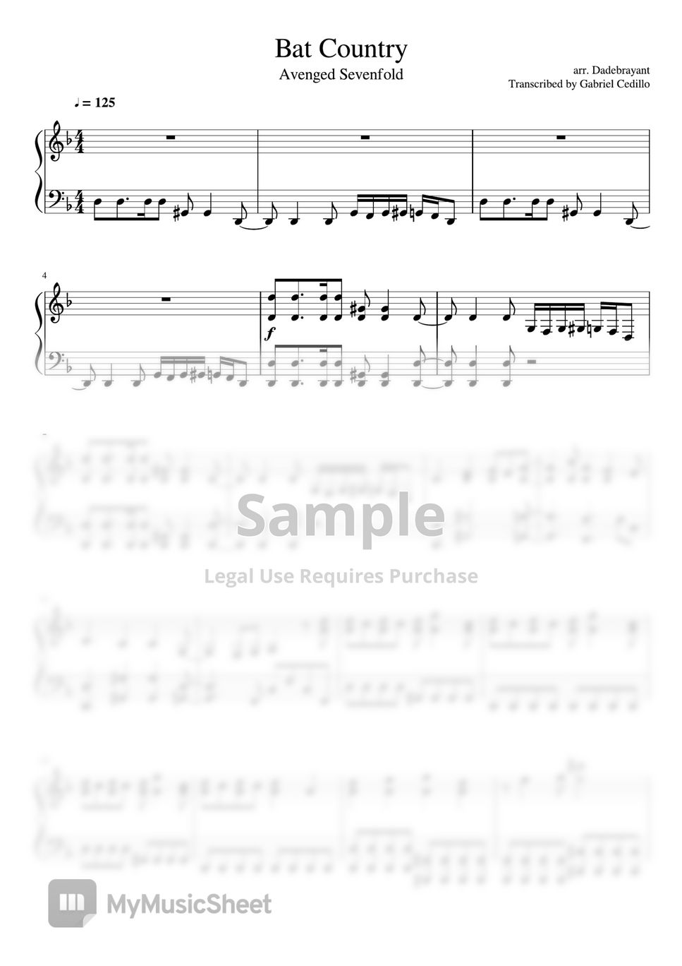 Avenged Sevenfold - Bat Country Sheet Music by Dadebrayant