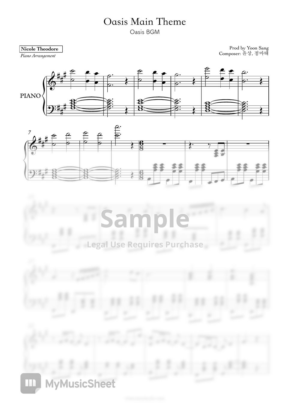 Yoon Sang, Jang Ma Tae - Oasis Main Theme (Oasis BGM) Sheets by Nicole ...