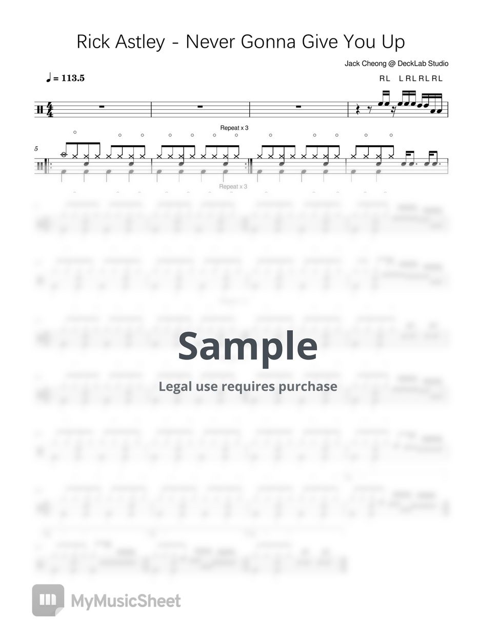 Rick Astley - Never Gonna Give You Up (Drum) 악보 by Jack