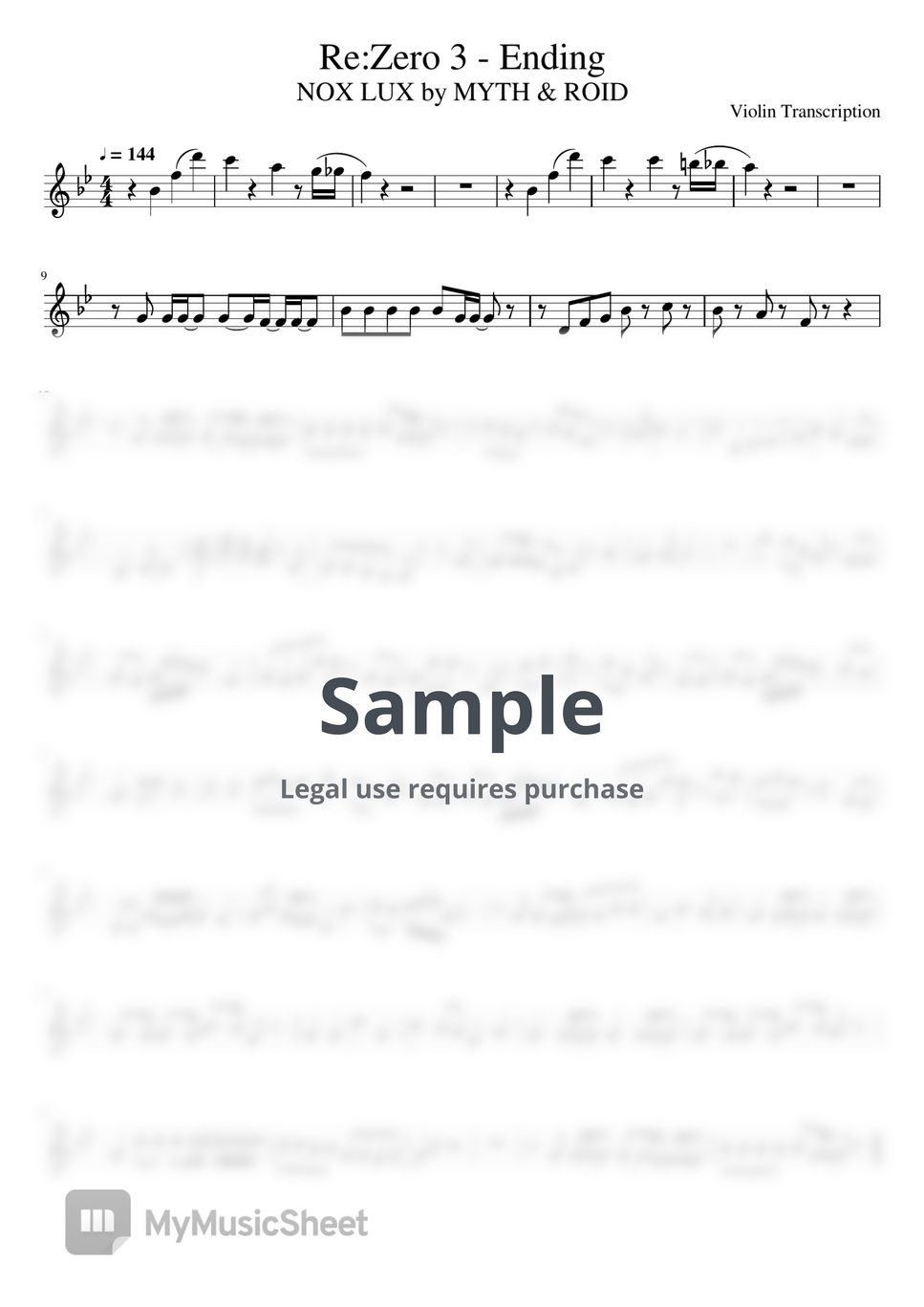 MYTH & ROID - Re:Zero 3 - Ending NOX LUX by MYTH & ROID - Violin Transcription 楽譜 by Lufé