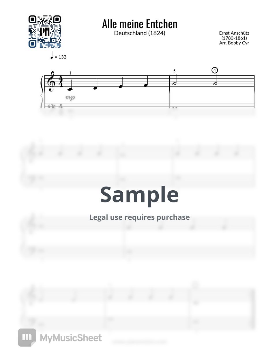 Ernst Anschütz - Alle meine Entchen (Klavier) Sheets by Piano Notion