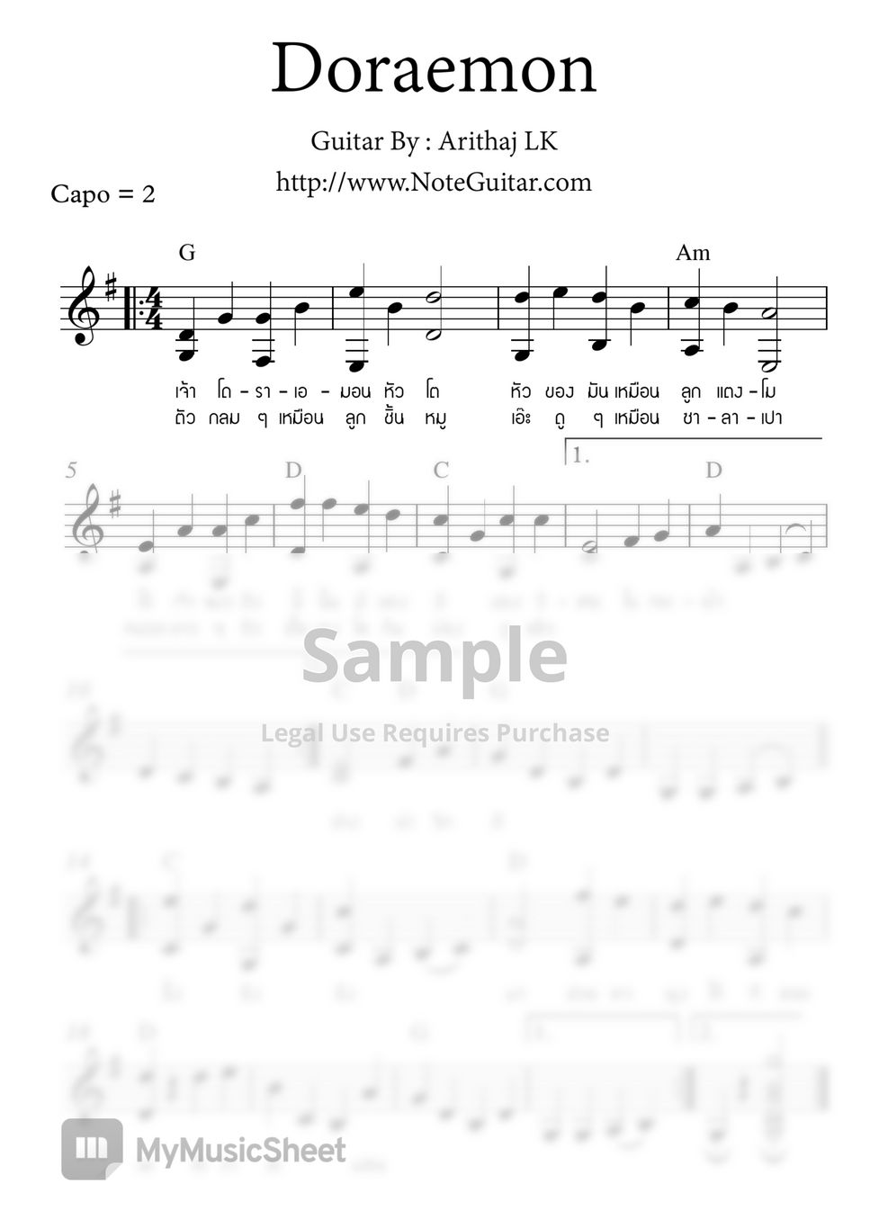 Ost - Doraemon (for Beginner) - Fingerstye Guitar TAB by Arithaj Lk