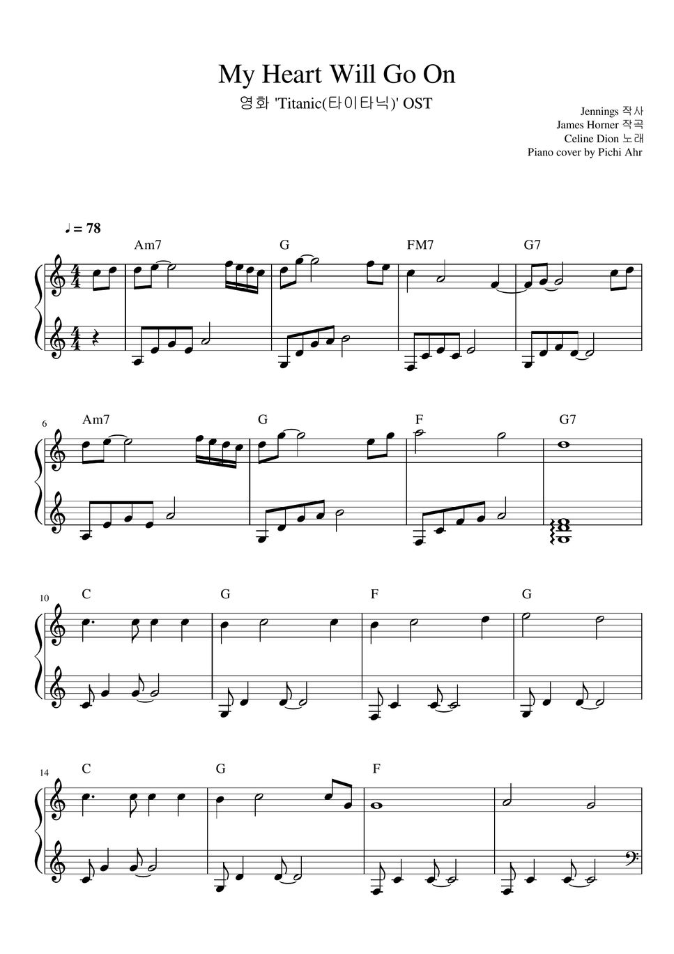 Celine Dion - My Heart Will Go on (easy ver.) 楽譜 by Pichi Ahr