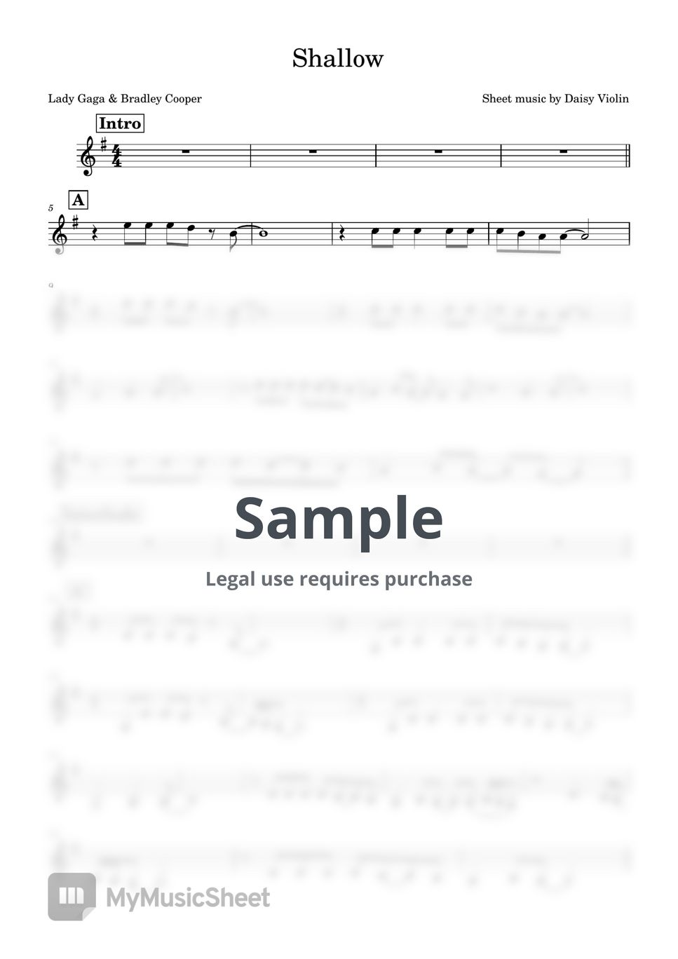 Lady Gaga, Bradley Cooper - Shallow (Violin) Sheets by Daisy