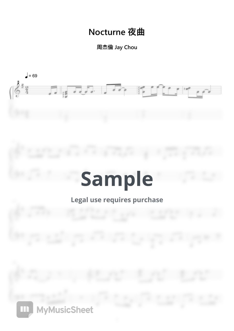 周杰倫 (Jay Chou) - Nocturne 夜曲 Ye Qu (sheet music, midi) Sheets by sayu
