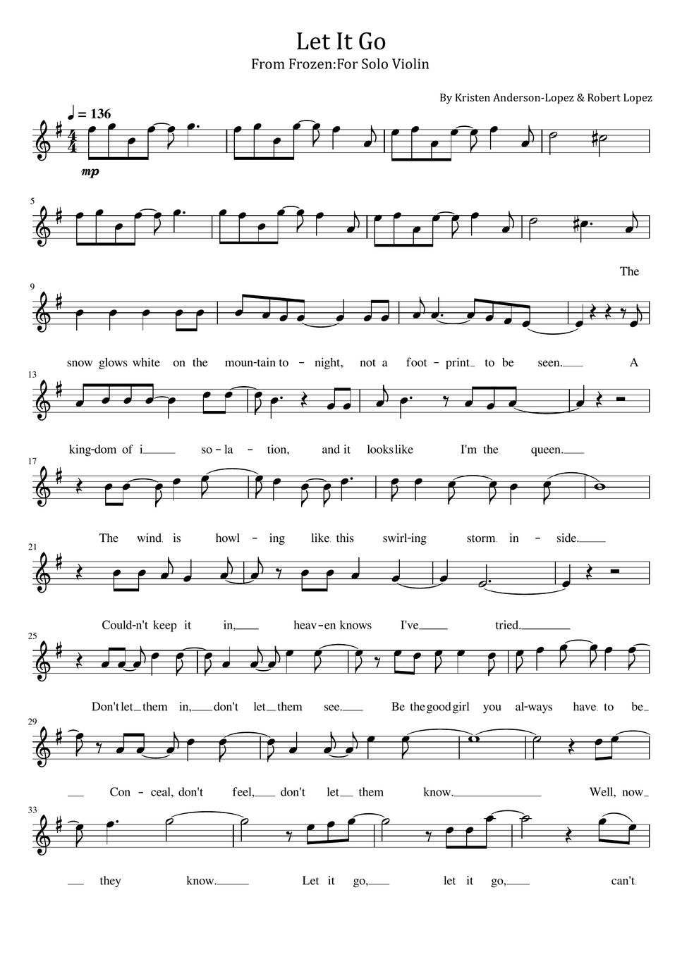 Kristen Anderson-Lopez & Robert Lopez - Let It Go (From Frozen:For Solo ...