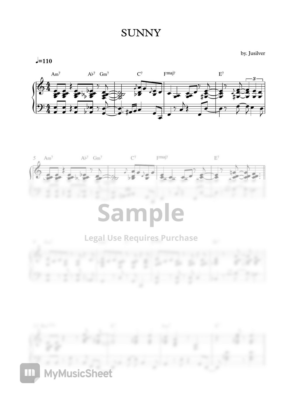 Bobby Hebb - Sunny (재즈피아노/Funk) Sheet Music by Jusilver