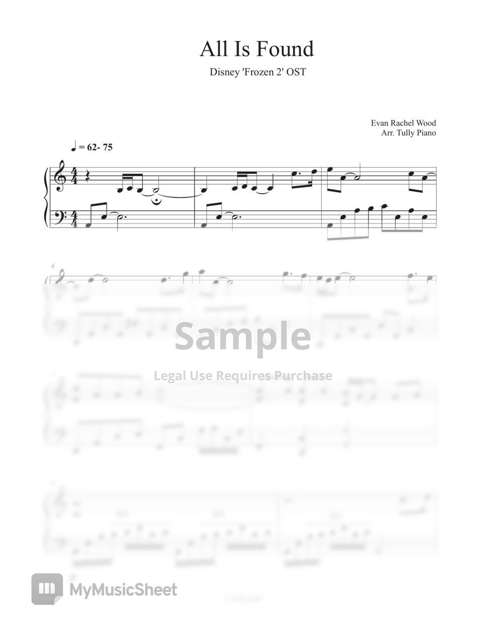 Frozen2 - All Is Found Sheet Music by Tully Piano