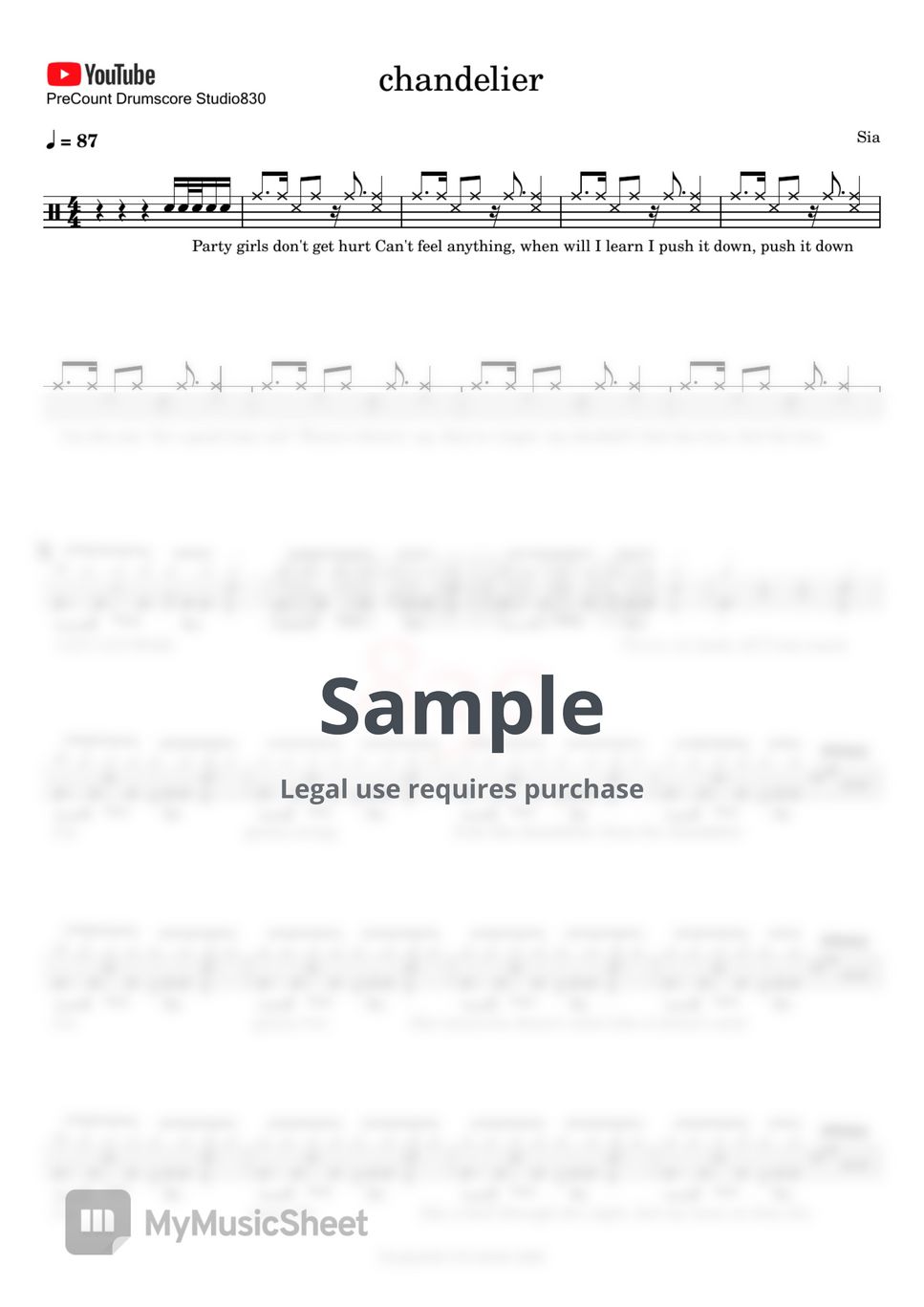 Sia - chandelier (Basic Ver.) Sheet Music by Studio830