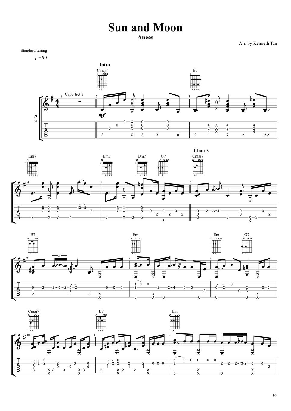 Anees | Fingerstyle Guitar - Sun and Moon Sheets by Kenneth Acoustic