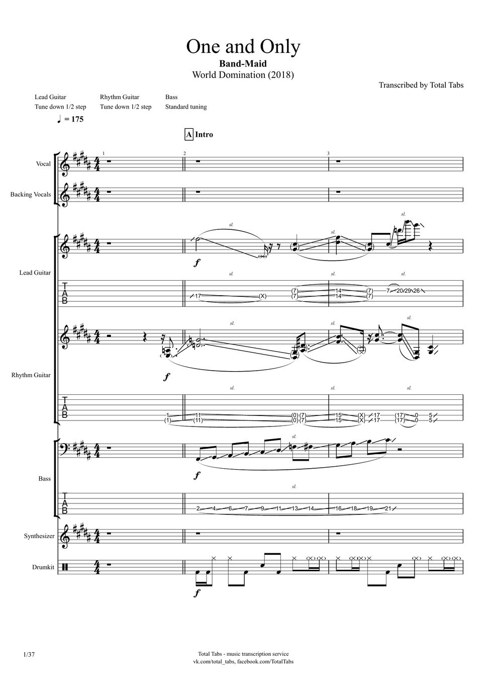 Band-Maid - One and Only (Full Score) Sheet