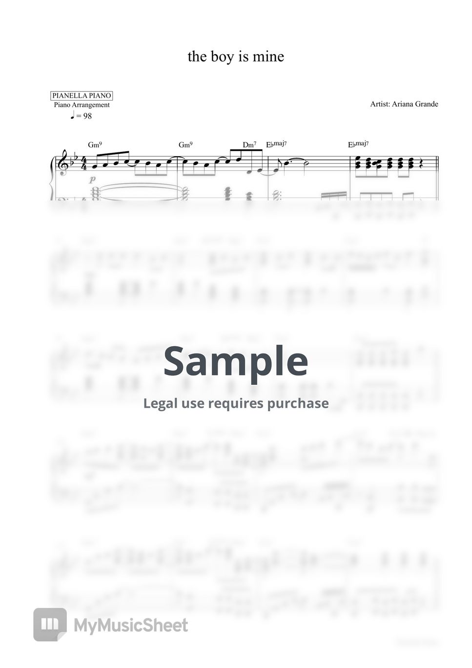 Ariana Grande - the boy is mine (PIANO SHEET) Sheets by Pianella Piano