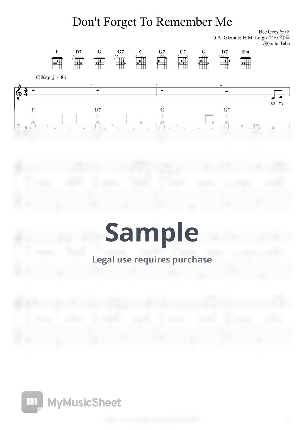 Bee Gees - Don't Forget To Remember (C Key / Easy TAB / Lyrics ...