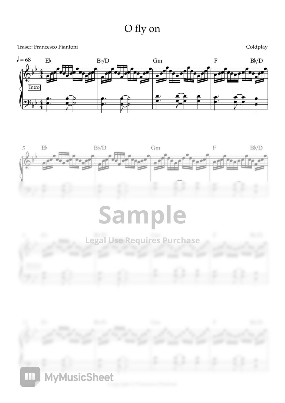 Coldplay - O fly on (spartito pianoforte) Sheets by Francesco Piantoni