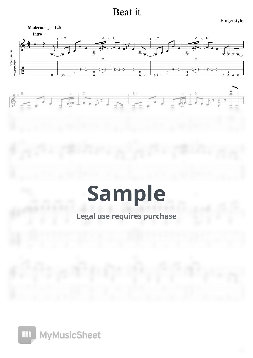 Michael Jackson - Beat It (Acoustic Fingerstyle Guitar) Tab + 1staff by ...