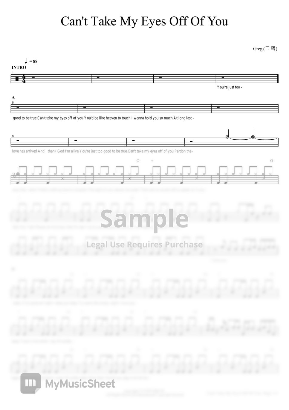 Greg - Can't Take My Eyes Off Of You Notenblatt by COPYDRUM