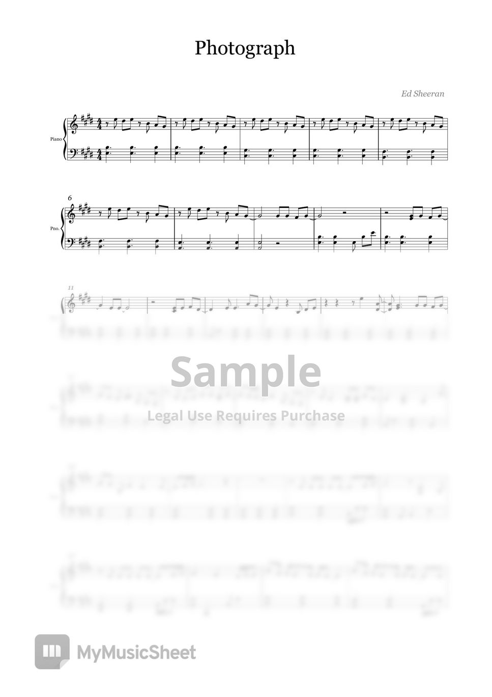 Ed Sheeran - Photograph (Piano Arrangement) Sheets by Edora MS