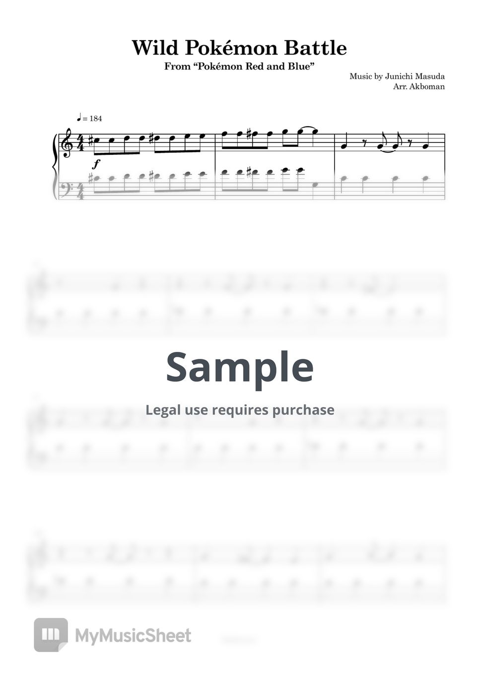 Pokémon Red and Blue - Wild Pokémon Battle Sheet Music by Akboman