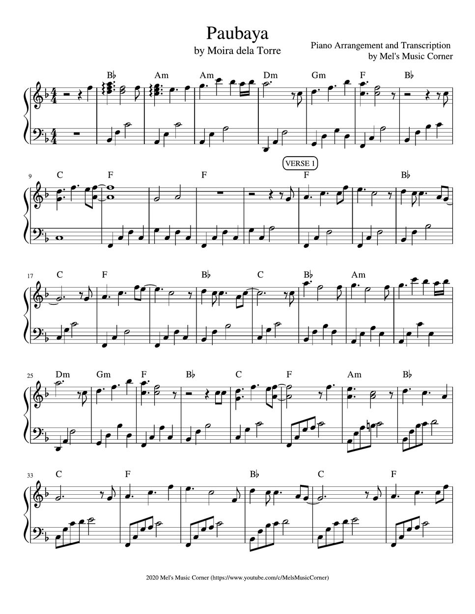 Moira - Paubaya (piano sheet music) Sheet by Mel's Music Corner